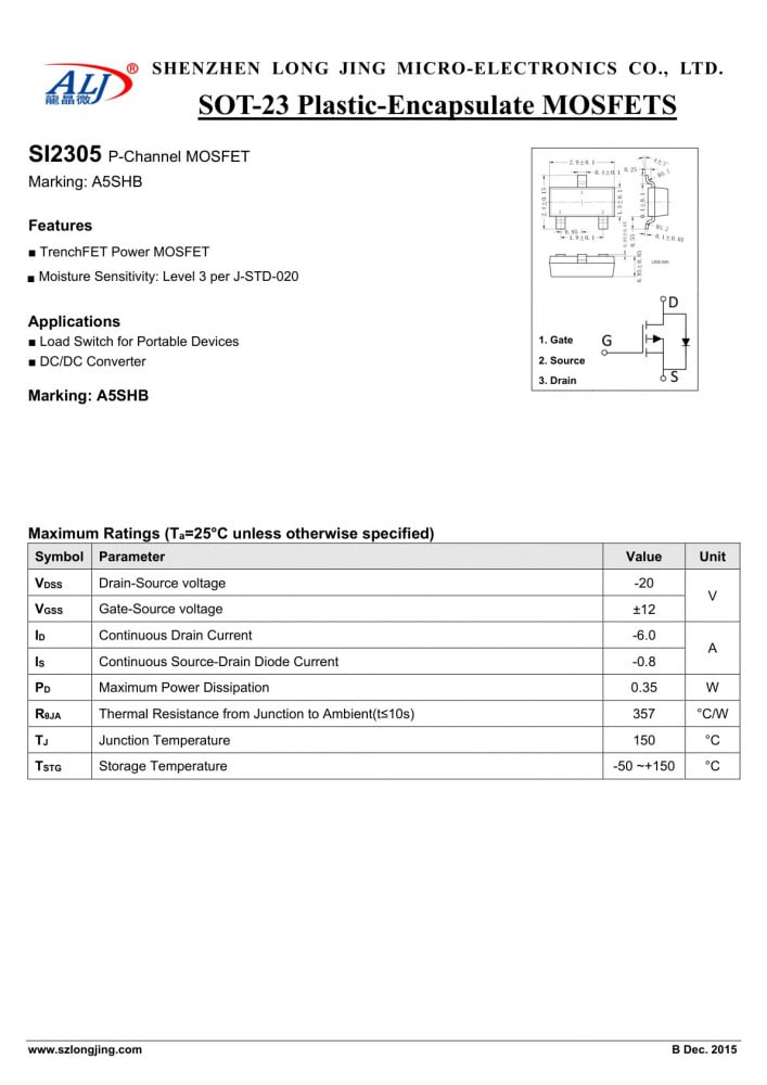 SI2305 datasheet page 1