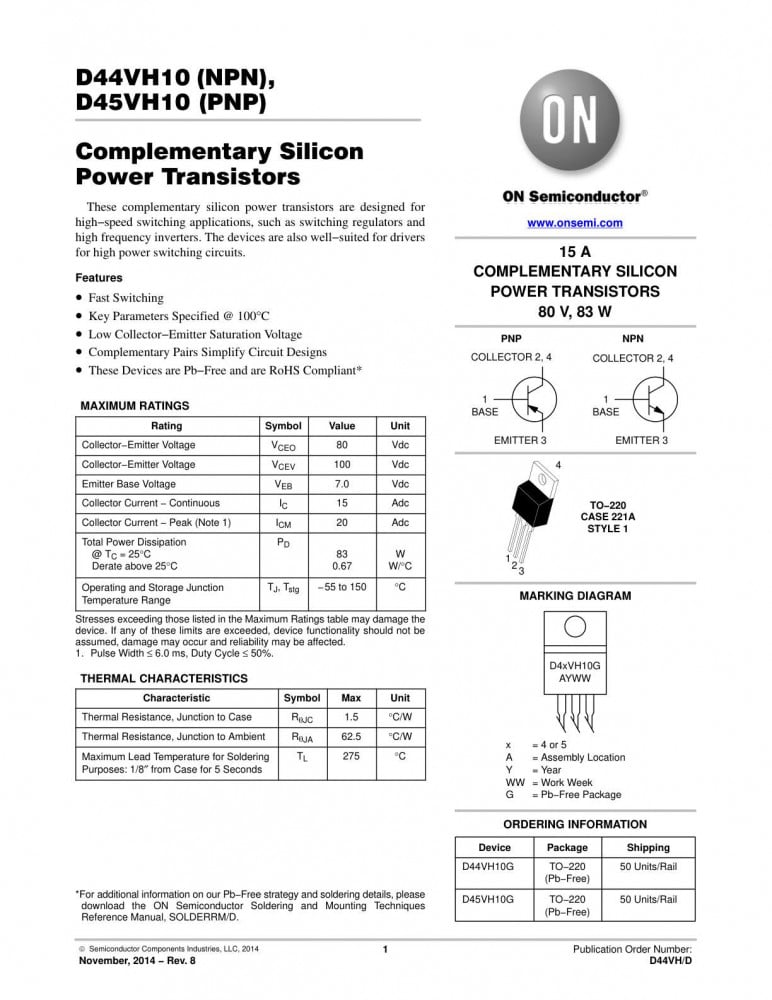D45VH10G datasheet page 1