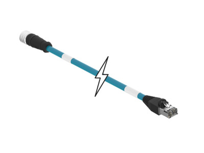 Micro-Change(M12) Double-Ended Cordset, 4 Poles, D-Coded, Male (Straight) to Male Push/Pull RJ-45, 22 AWG, Shielded PUR Cable, 20.0m (65.62') Length