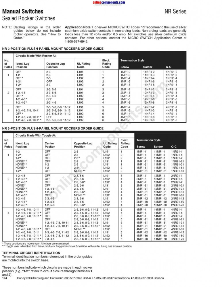 Honeywell NR rocker switch documentation page 2