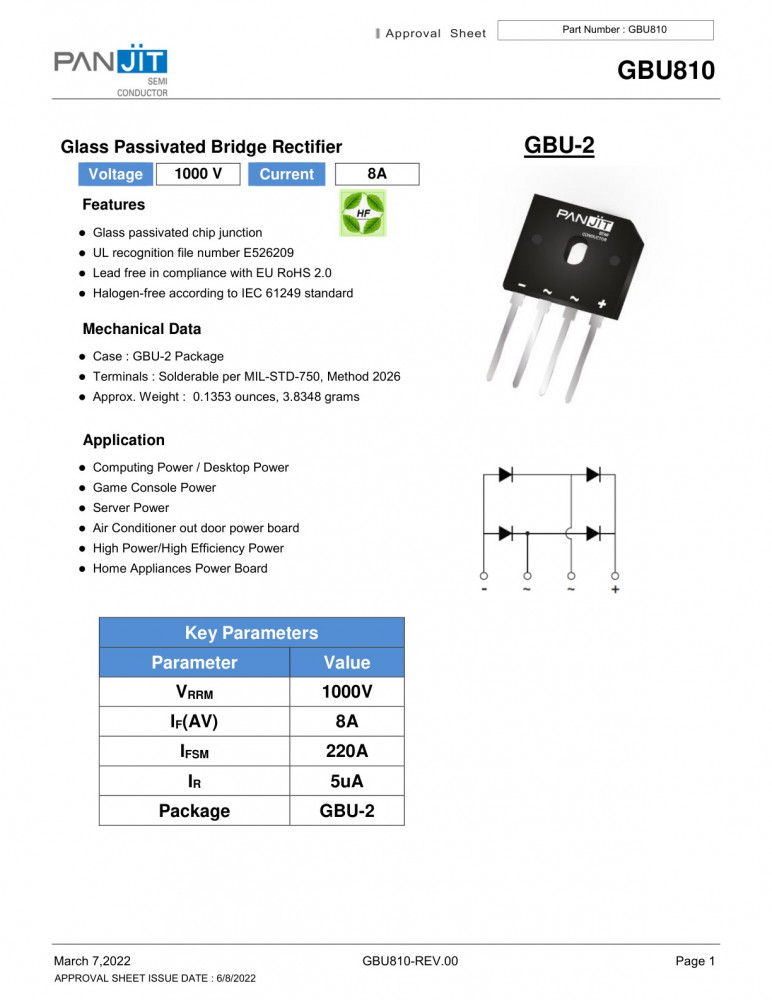 GBU810 datasheet page 1