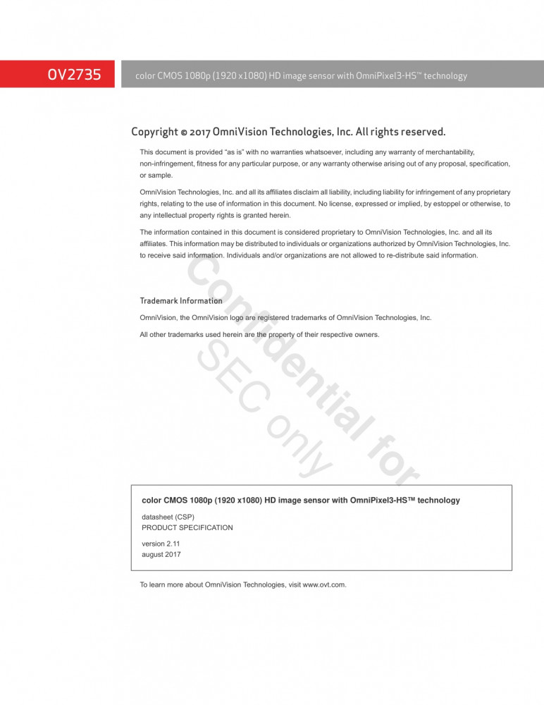 OV02735 datasheet page 2