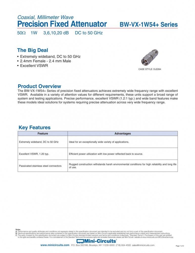 BW-V3-1W54+ product overview and outline drawing