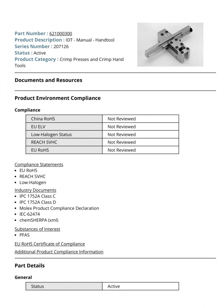 Molex 621000300 technical document page 1