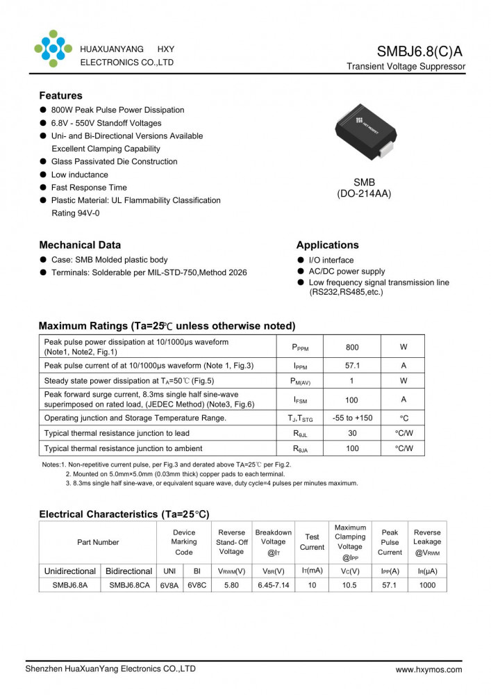 SMBJ6.8CA datasheet page 1