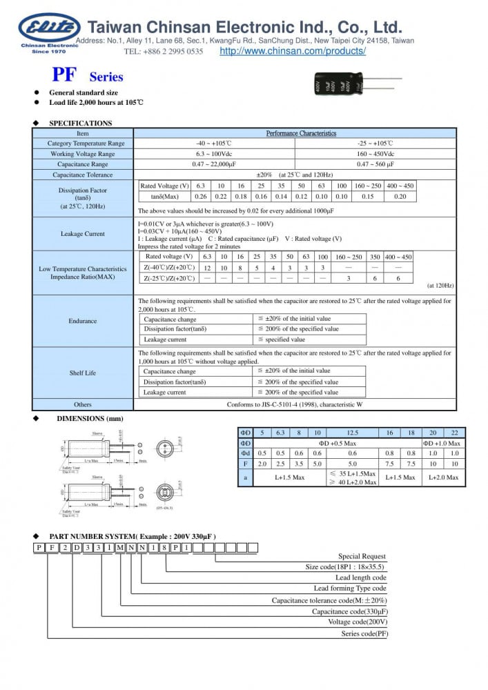 Chinsan PF series datasheet page 1