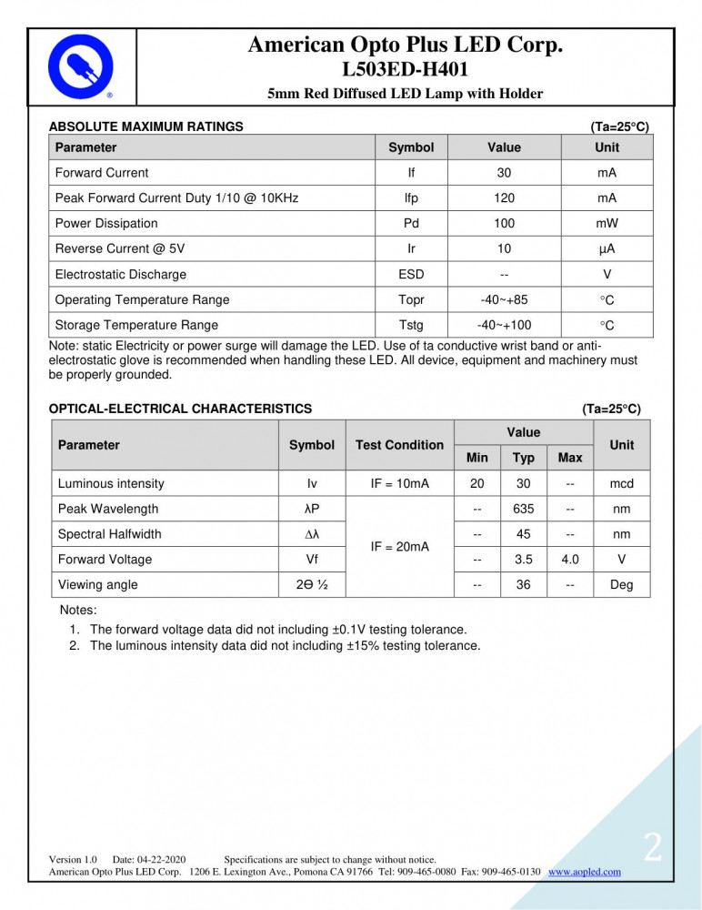 L503ED-H401 datasheet page 2