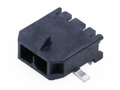 Micro-Fit+ Right-Angle Header, Surface Mount, 3.00mm Pitch, Single Row, 2 Circuits, 1.50µm Matte Tin (Sn) Plating, Glow-Wire Capable, Solder Nail, Black, Tape and Reel for sale