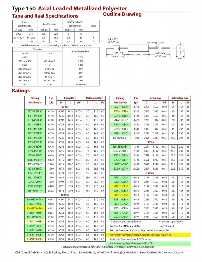 Cornell Dubilier Type 150 datasheet page 2