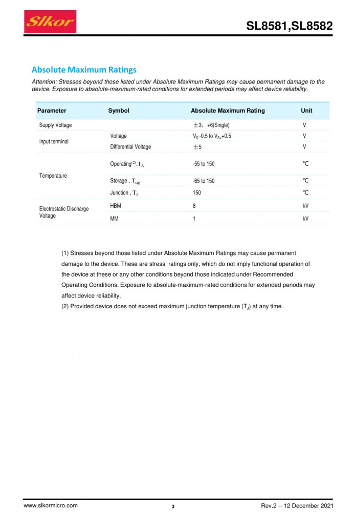 SL8581XT5 datasheet page 3