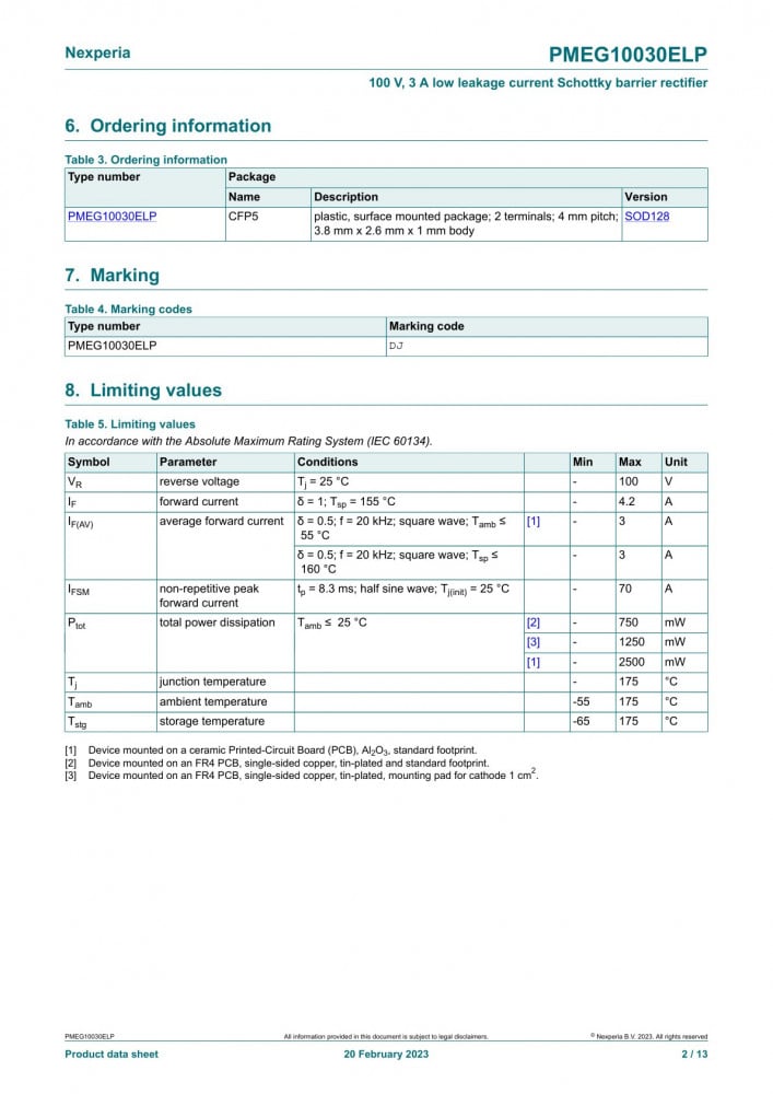 PMEG10030ELPX technical document page 2