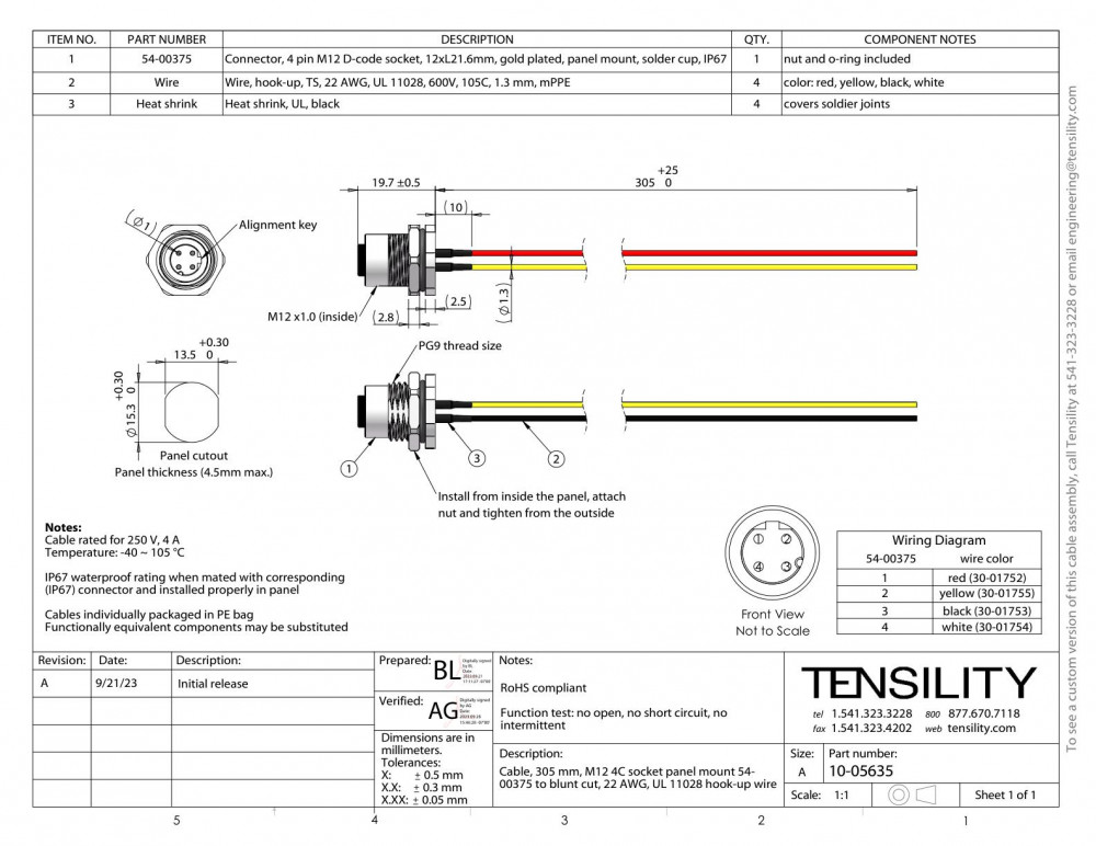 Tensility International 10-05635 product drawing and wiring information