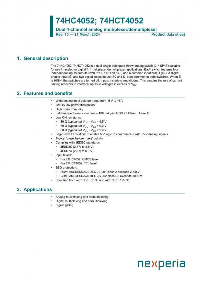 74HC4052 datasheet page 1