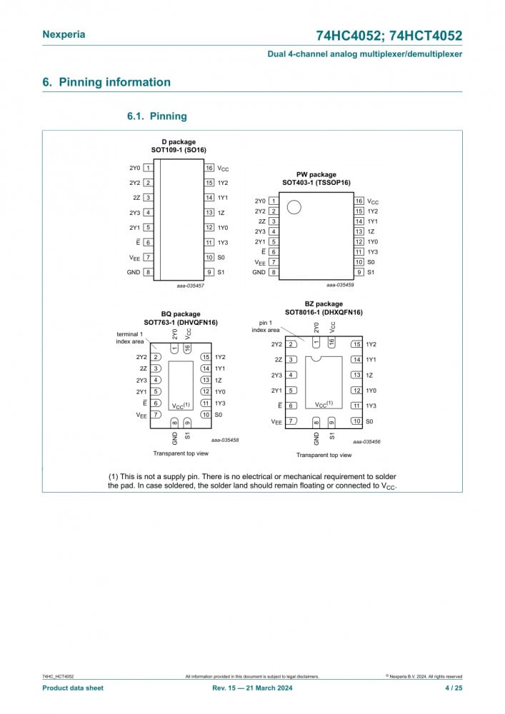 74HC4052 datasheet page 4