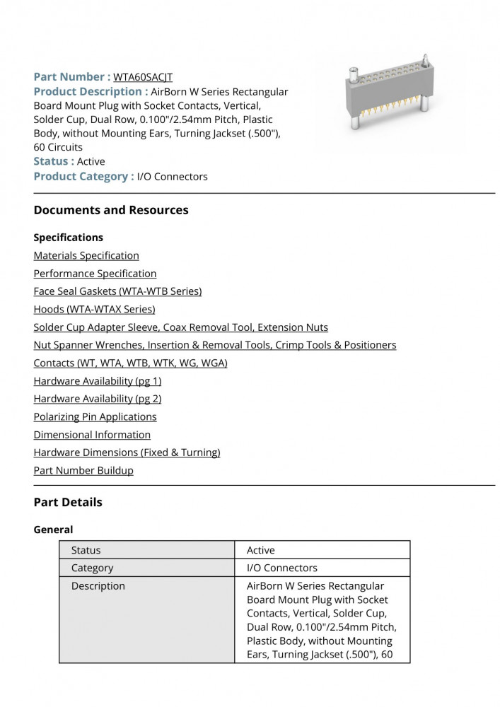 WTA60SACJT technical document page 1