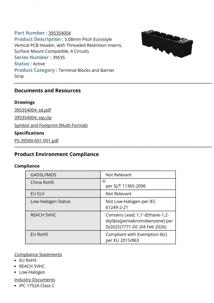 ESE Eurostyle terminal blocks product specification, page image 1