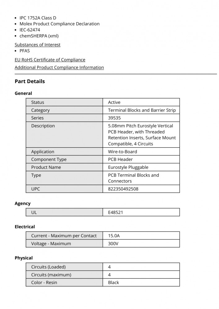 ESE Eurostyle terminal blocks product specification, page image 2