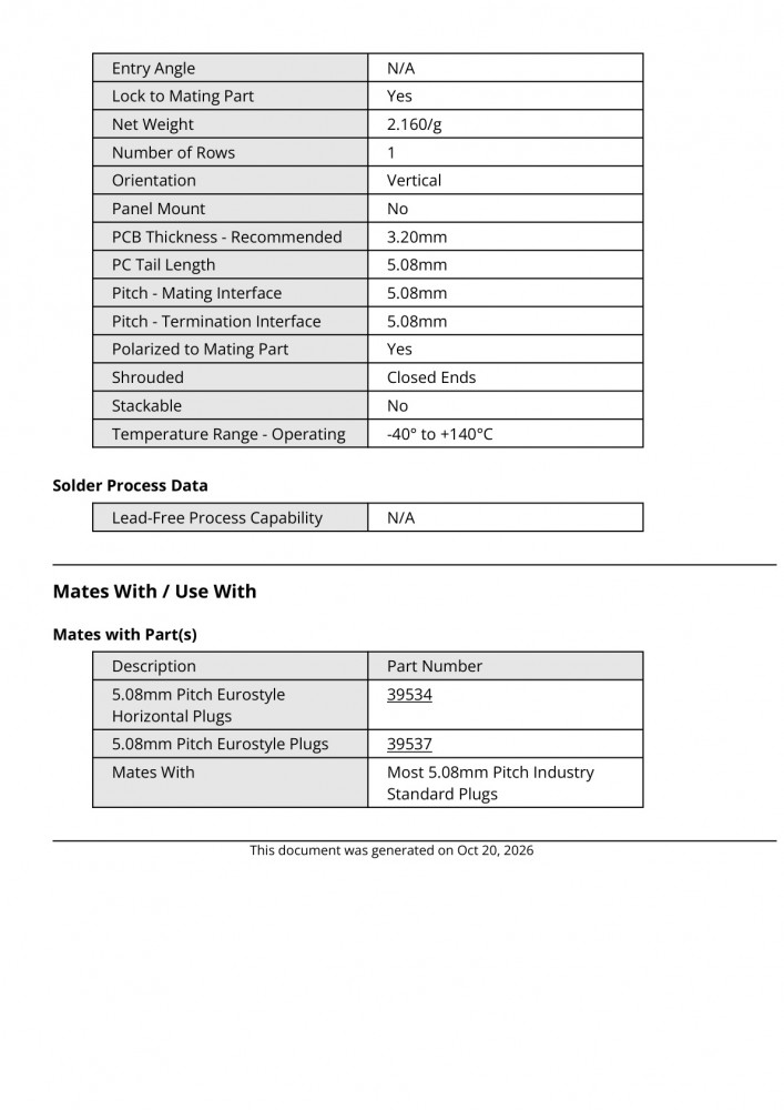 ESE Eurostyle terminal blocks product specification, page image 3