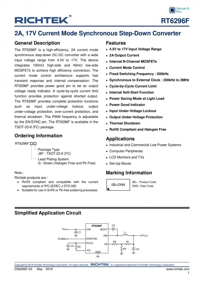 RT6296F datasheet page 1