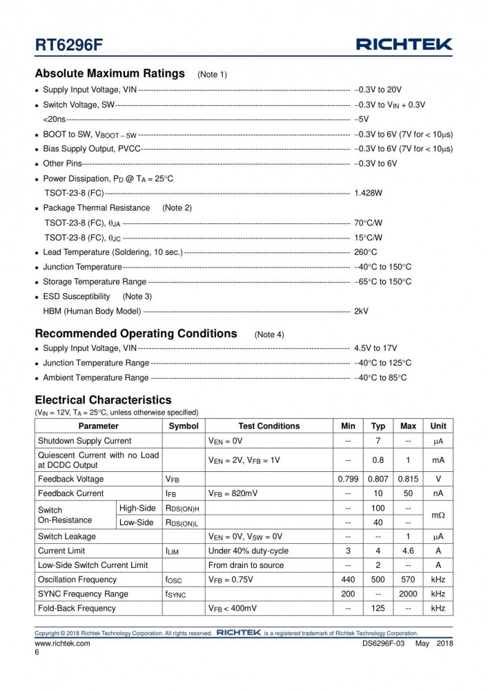 RT6296F datasheet page 6