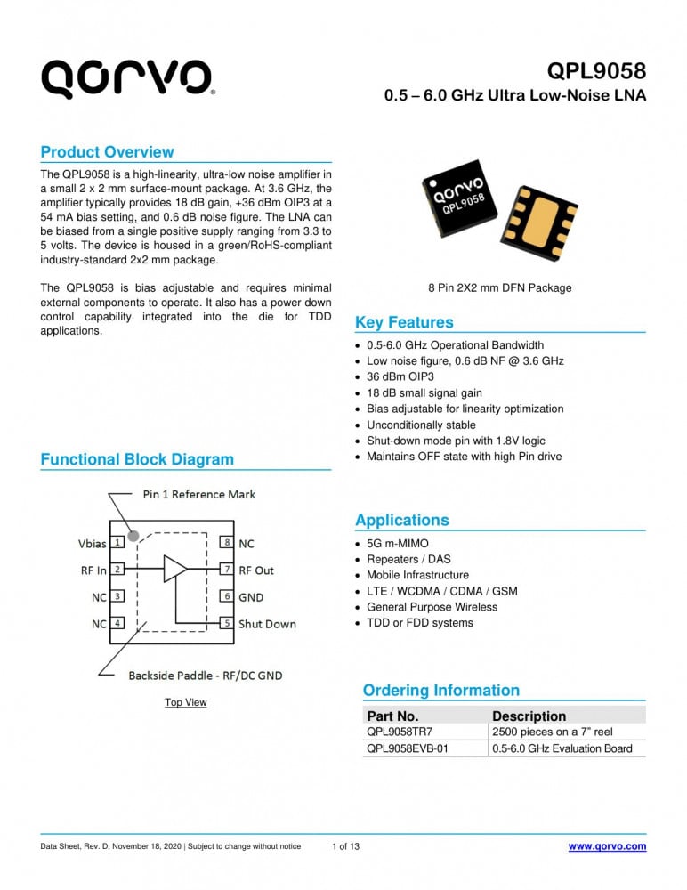 QPL9058TR7 datasheet page 1