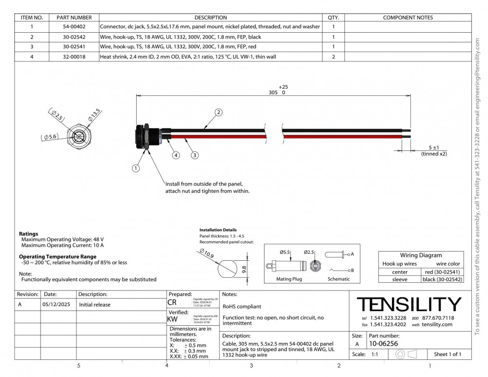 Tensility 10-06256 product drawing preview