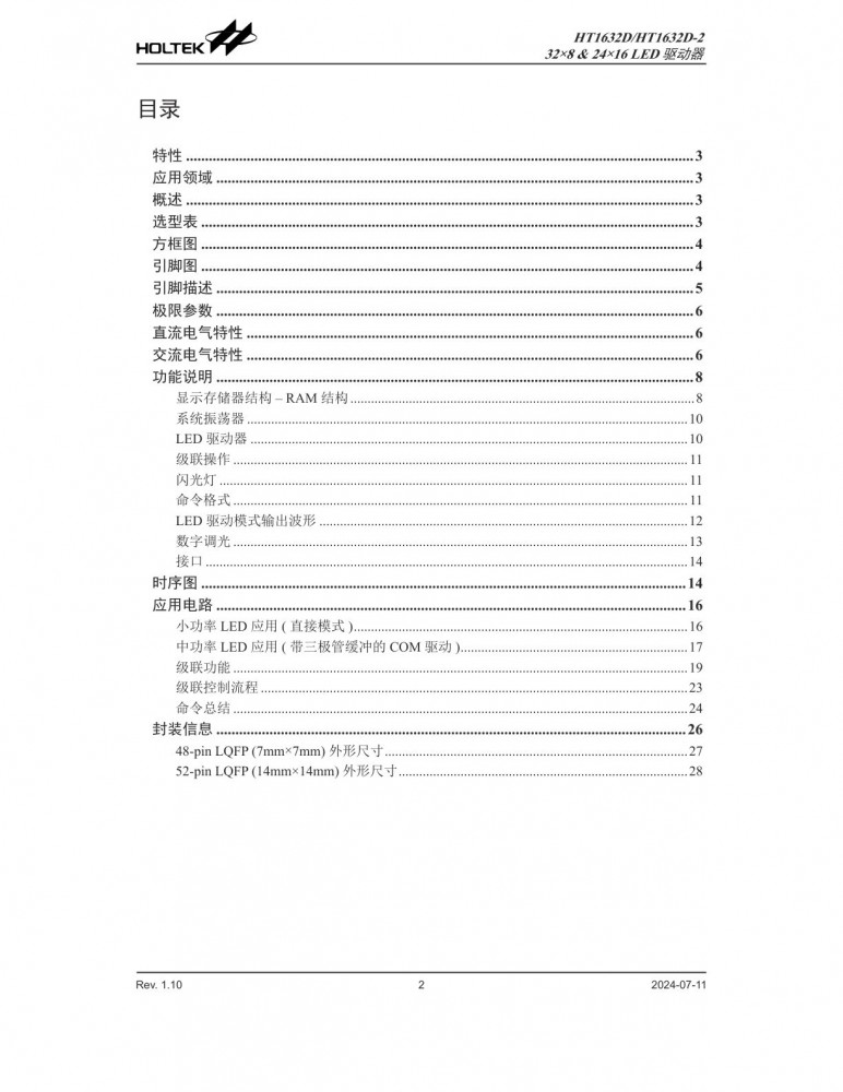 HT1632D datasheet page 2