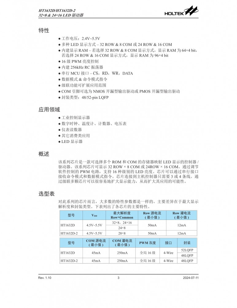 HT1632D datasheet page 3