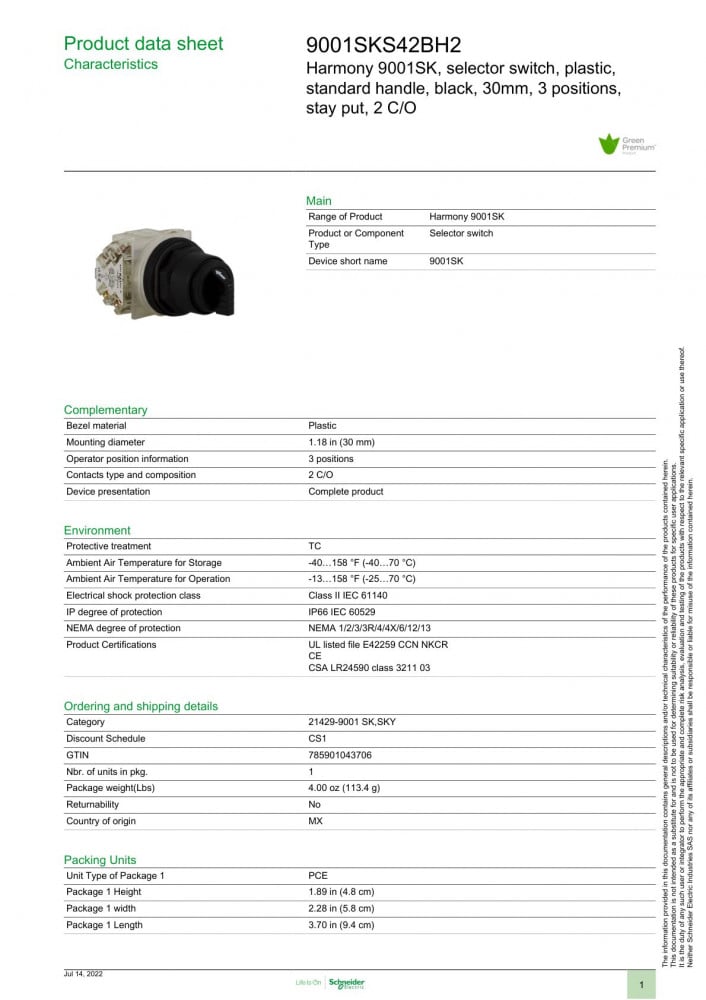 9001SKS42BH2 technical document page 1