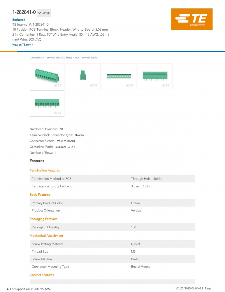 TE Connectivity 1-282841-0 technical document page 1