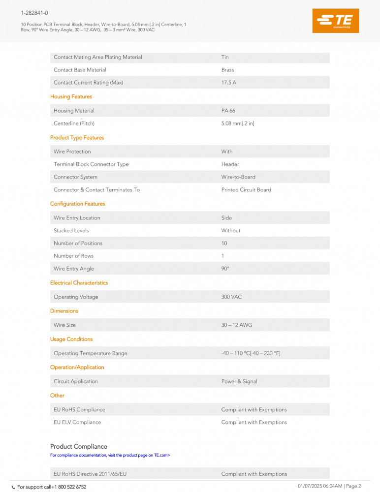 TE Connectivity 1-282841-0 technical document page 2