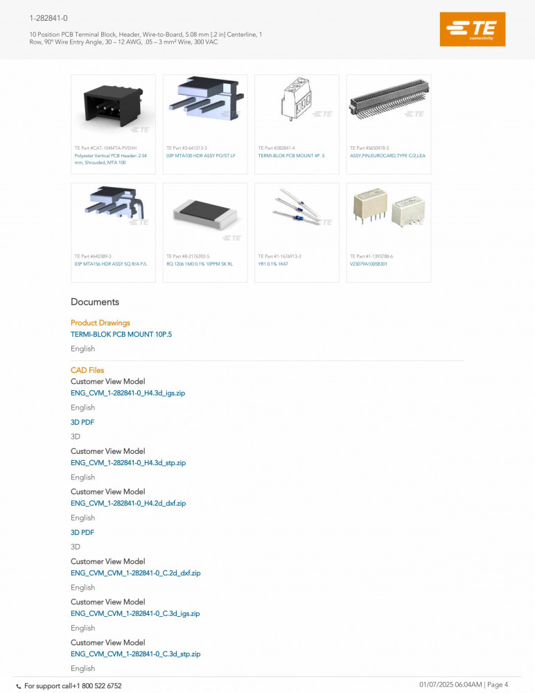 TE Connectivity 1-282841-0 technical document page 4