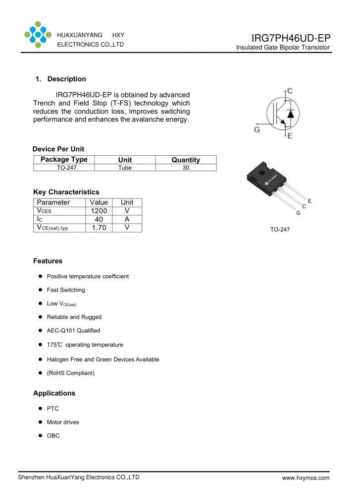 IRG7PH46UD-EP-HXY datasheet page 1