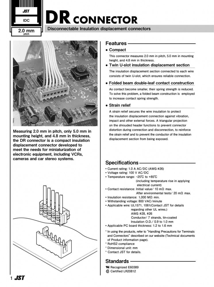 JST DR connector technical document page 1