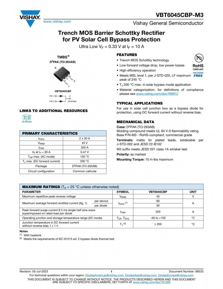 VBT6045CBP-M3/ datasheet page 1