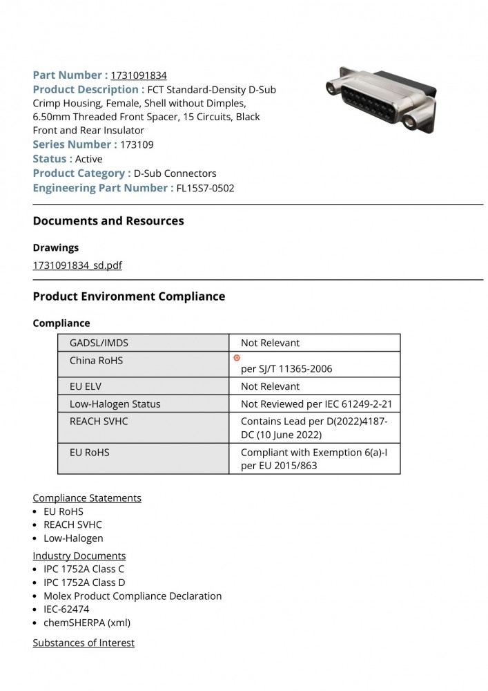 MOLEX 1731091834 drawing page 1