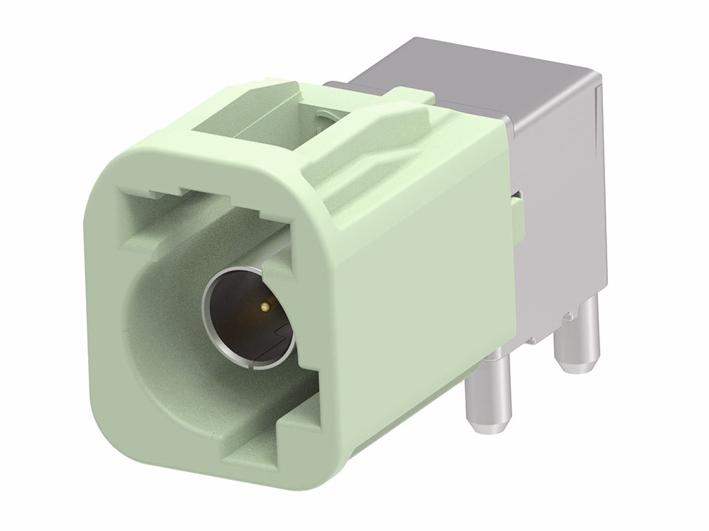 High-Speed FAKRA Mini (HFM) Single Header, 1x1, Right-Angle, Through Hole, Key N, Pastel Green, 50 Ohms for sale