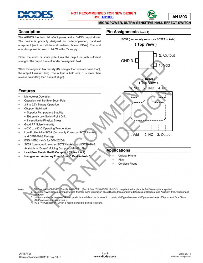 AH1803 datasheet page 1