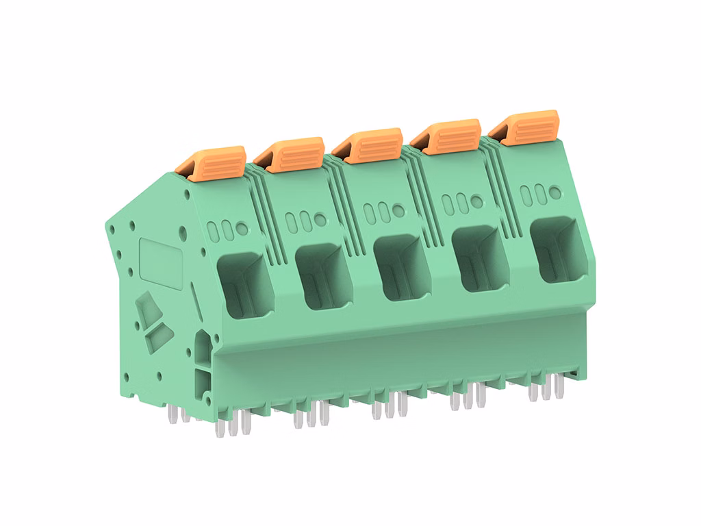 15.00mm Pitch Lever Activated Fixed Mount PCB Terminal Block, 35° Wire Entry, Bussed Terminals, 5 Circuits for sale