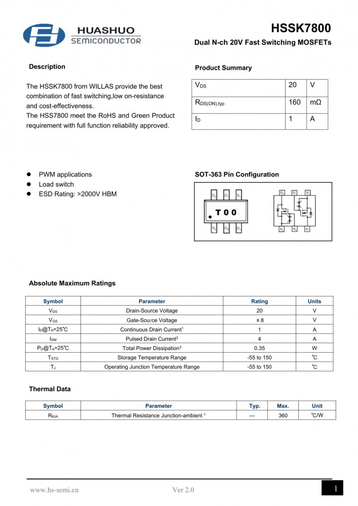 HSSK7800 datasheet page 1