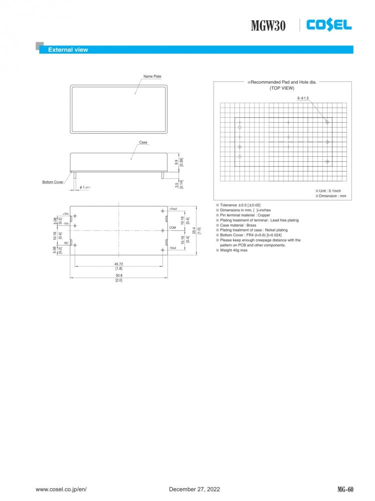 Cosel MG series datasheet page 9