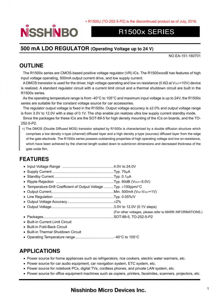 R1500 datasheet page 1