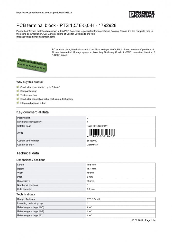 Phoenix Contact 1792928 product data sheet image 1