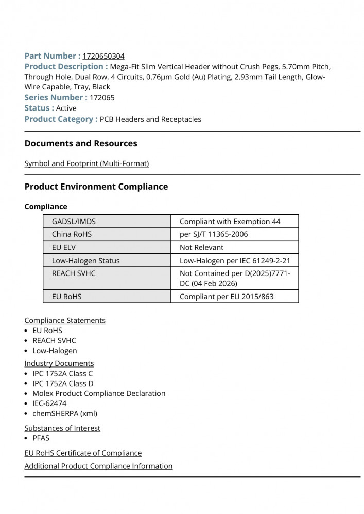 MOLEX 1720650304 document preview, page 1