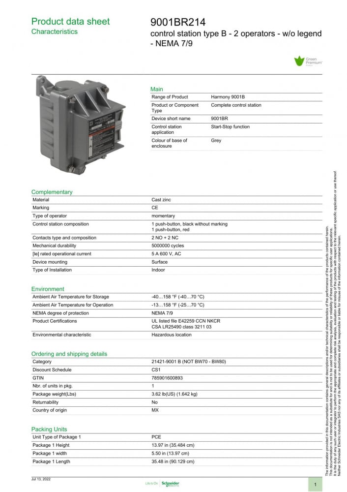 9001BR214 technical document page 1