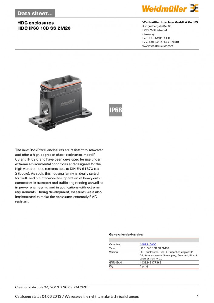 WEIDMULLER 1081310000 technical document page 1