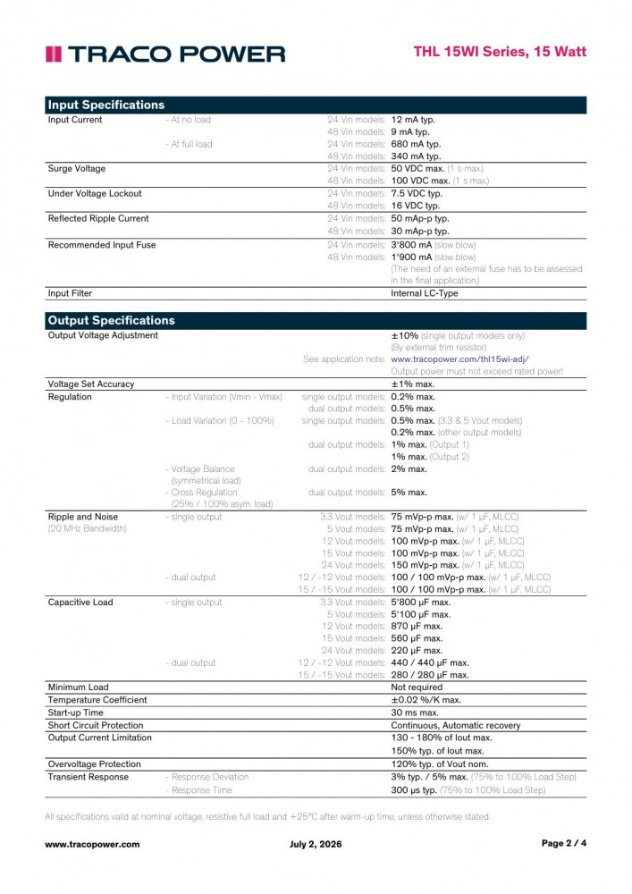 THL 15-2410WI product documentation page 2
