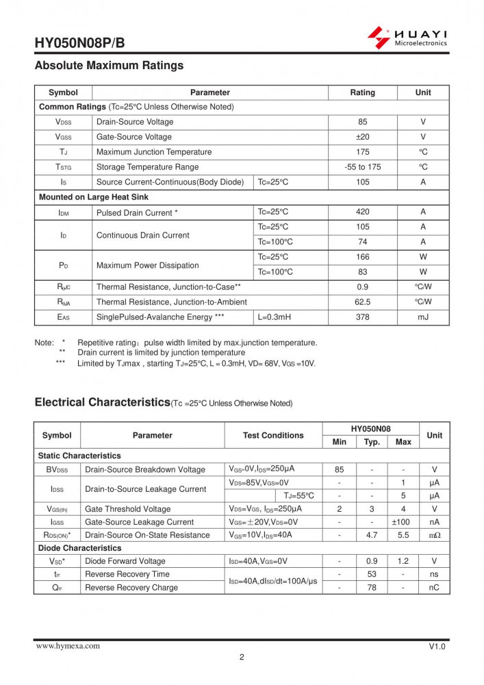 HY050N08P datasheet page 2