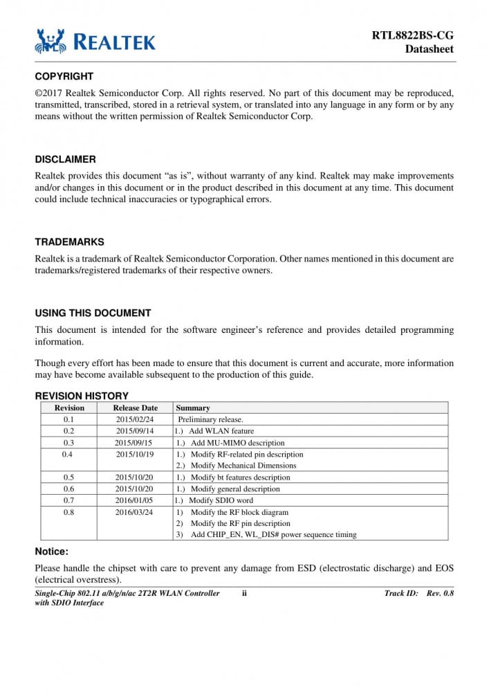 RTL8822BS-CG datasheet page 2