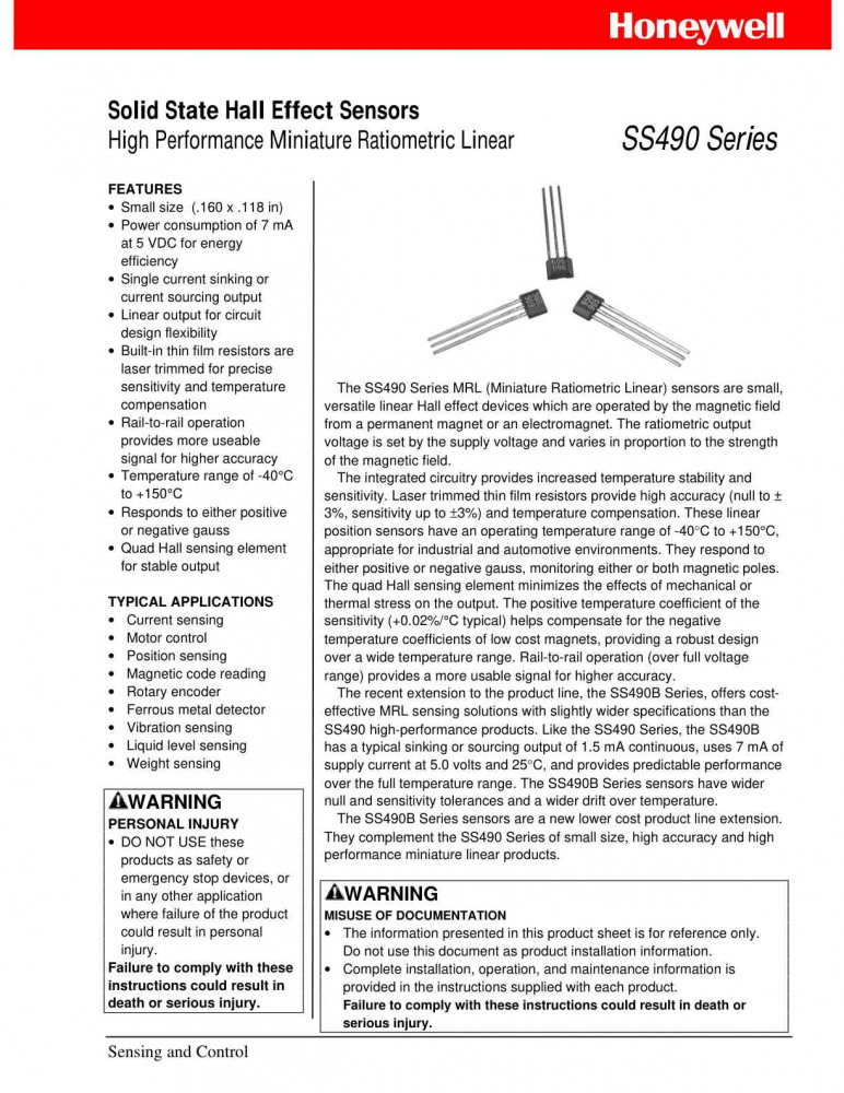 Honeywell SS495A datasheet page 2